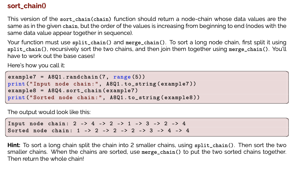Solved split_chain() The split_chain(chain) function takes 1 | Chegg.com