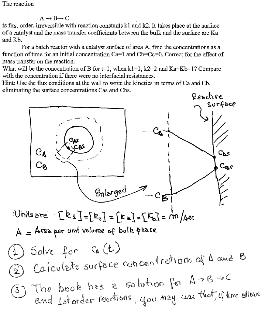 Solved The Reaction A→b→c Is First Order Irreversible With