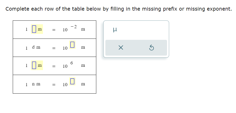 Solved Complete each row of the table below by filling in | Chegg.com