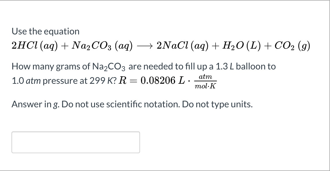 Solved Use the equation 2HCl(aq) + Na2CO3 (aq) → 2NaCl(aq) + | Chegg.com