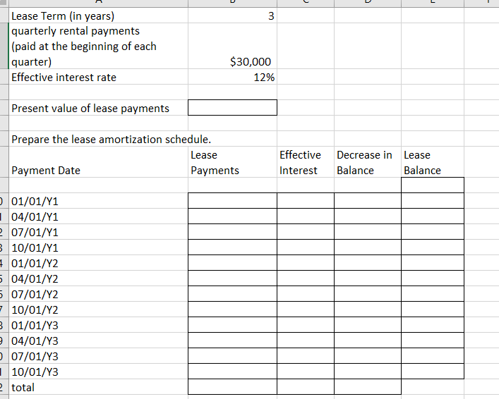 Solved The lease term is 3 years and the quarterly rental | Chegg.com