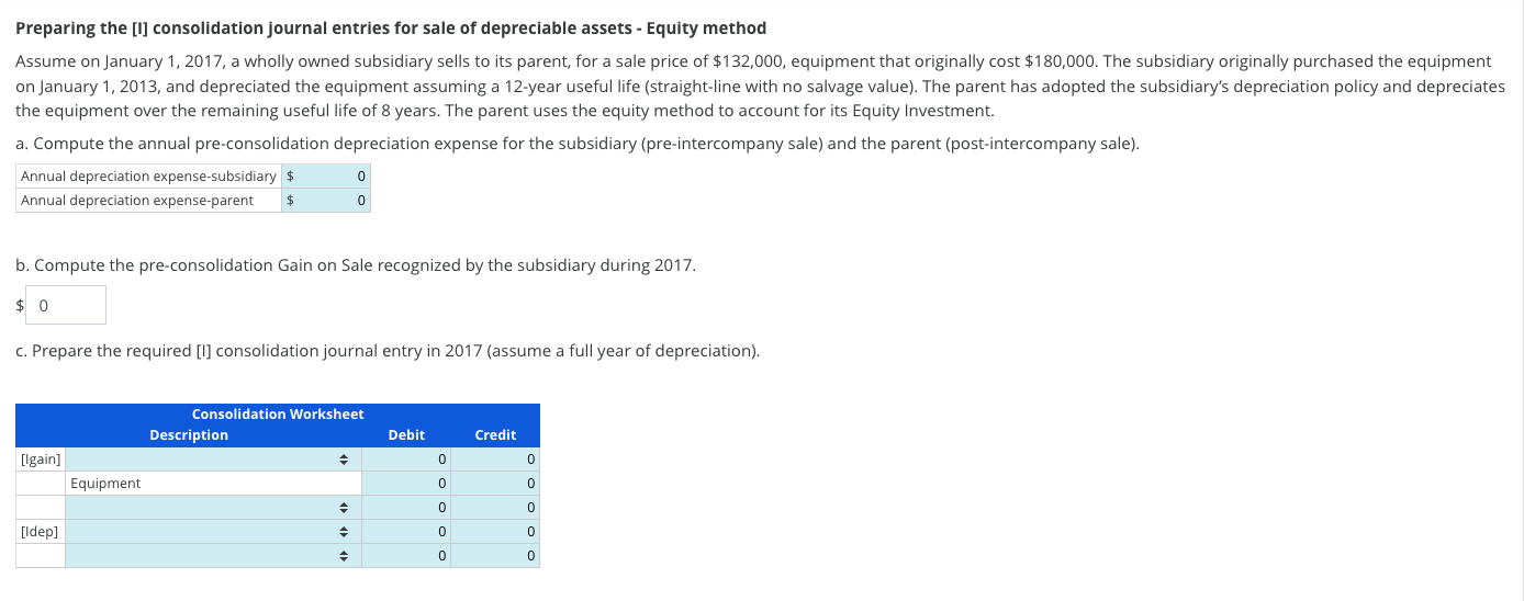 Solved Preparing the [I] consolidation journal entries for | Chegg.com