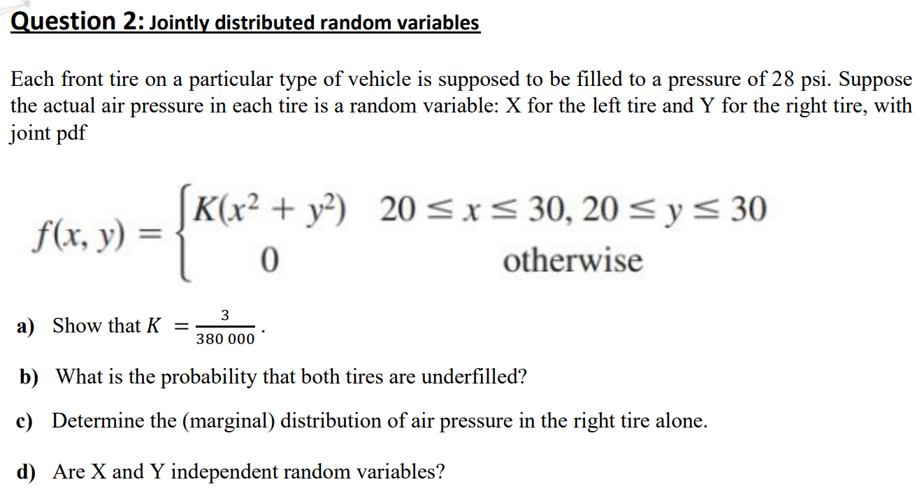 Solved Question 2: Jointly distributed random variables Each | Chegg.com