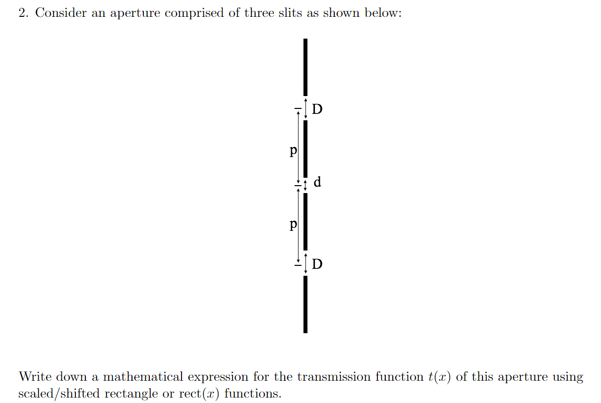 Solved 2. Consider an aperture comprised of three slits as | Chegg.com