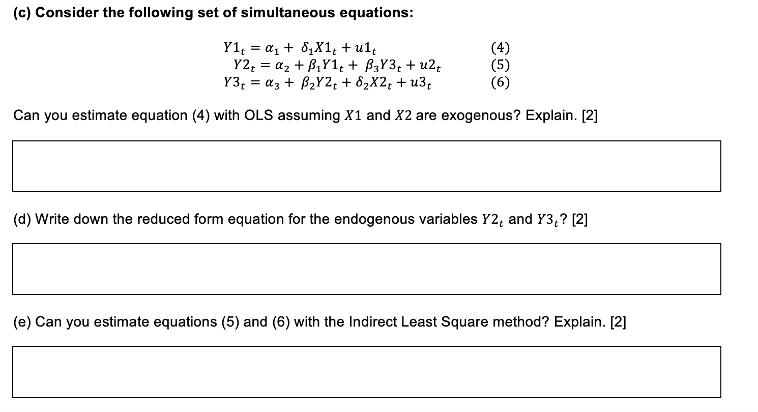 Solved (c) Consider the following set of simultaneous | Chegg.com