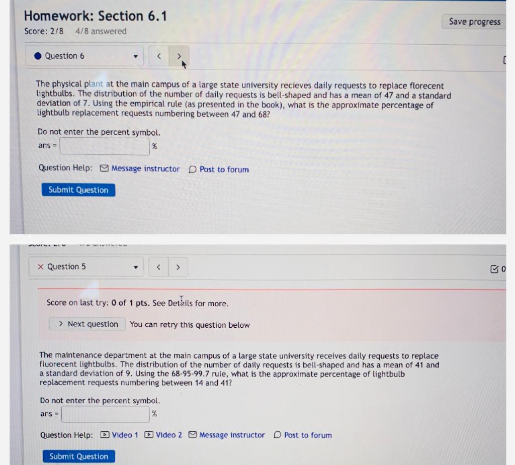 Solved Homework Section 6 1 Score 2 8 4 8 Answered Save
