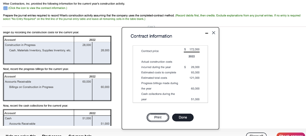Solved Wise Contractors, Inc. provided the following | Chegg.com