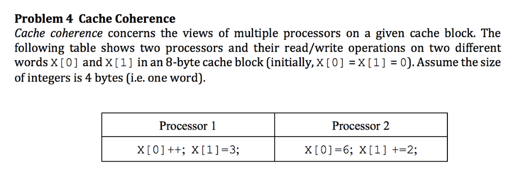 Problem 4 Cache Coherence Cache coherence concerns | Chegg.com