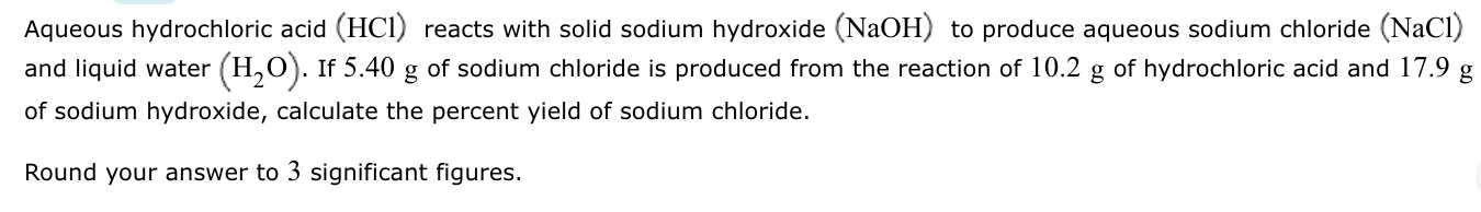 Solved Aqueous hydrochloric acid (HCl) reacts with solid | Chegg.com