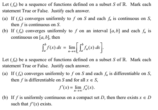 Solved Let (f) be a sequence of functions defined on a | Chegg.com