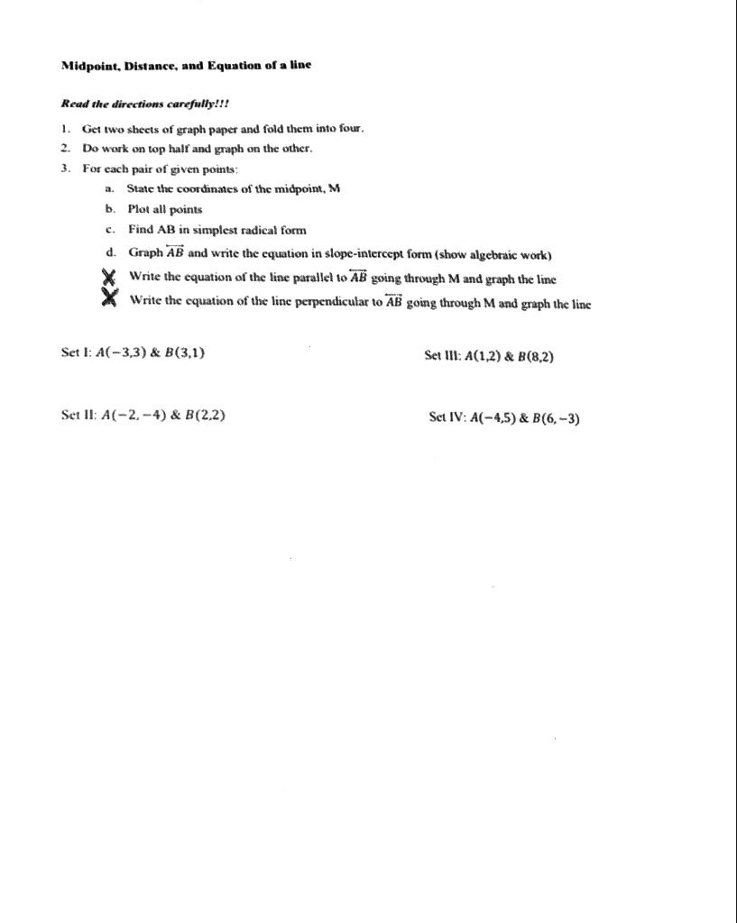 Solved Midpoint, Distance, and Equation of a line Read the | Chegg.com