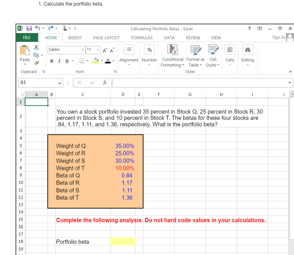 Solved 1 Calculate The Portfolio Beta Calculating Portfolio Chegg