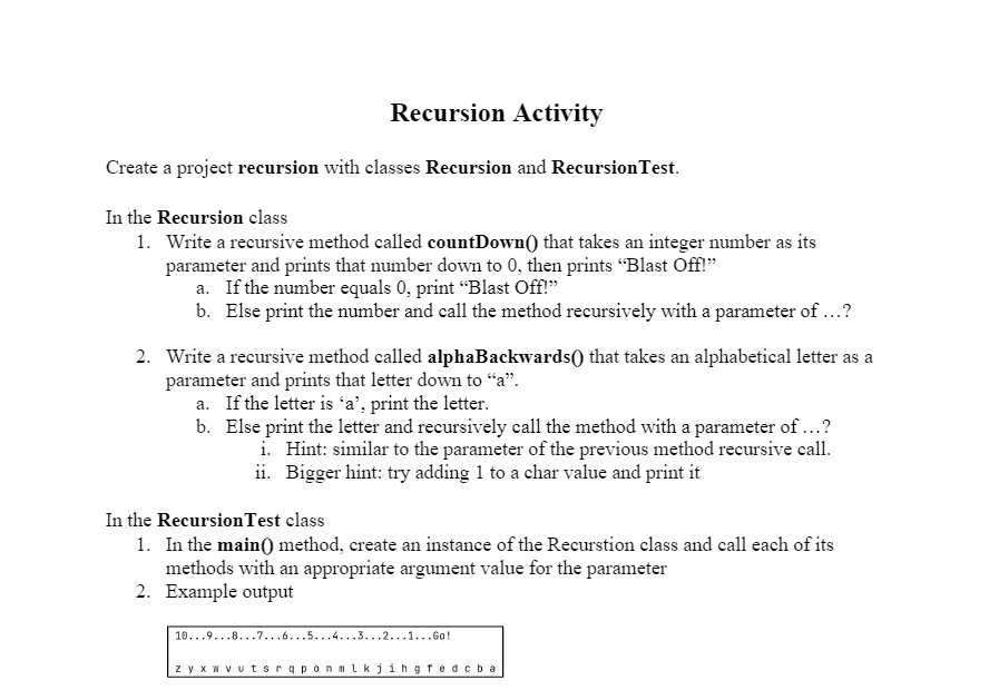 Solved Recursion Activity Create A Project Recursion With 3170