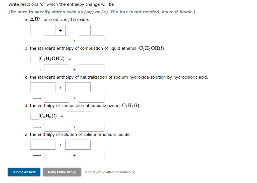 Solved Write reactions for which the enthalpy change will be | Chegg.com
