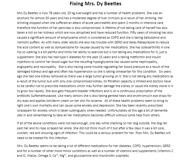 Solved Fixing Mrs. Dy Beeties Mrs Dy Beeties is now 78 years | Chegg.com
