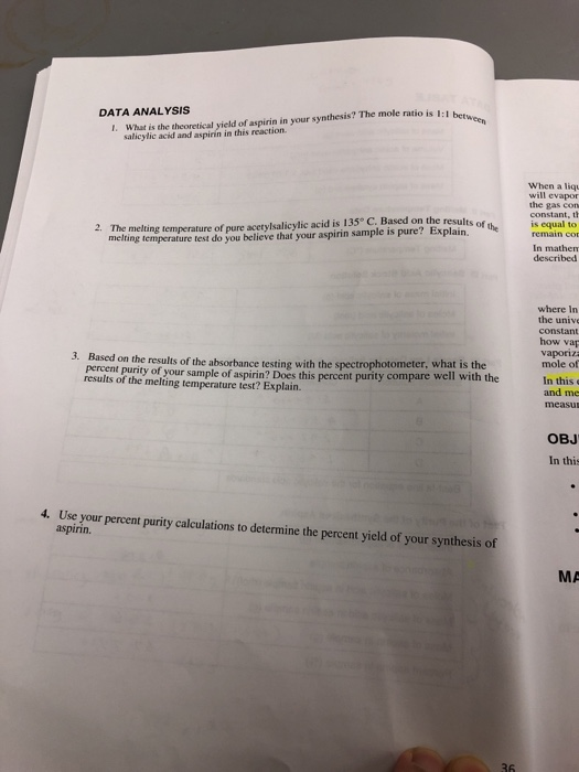 Solved 42.790 DATA TABLE Part I Synthesis of Aspirin Mass of | Chegg.com