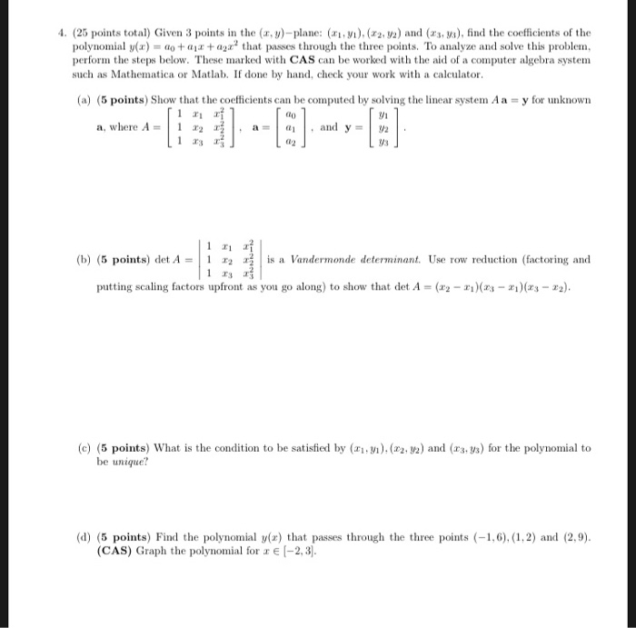 Solved 4. (25 points total) Given 3 points in the (z. y) | Chegg.com