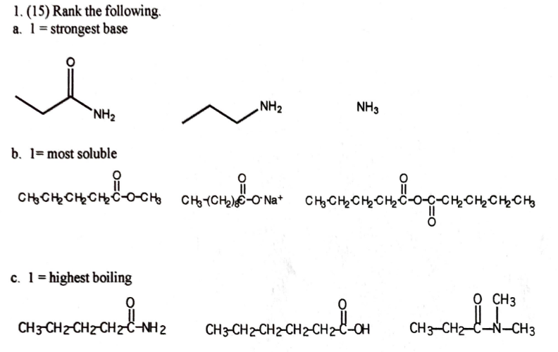 Solved 1. (15) Rank the following a. 1 = strongest base NH3 | Chegg.com