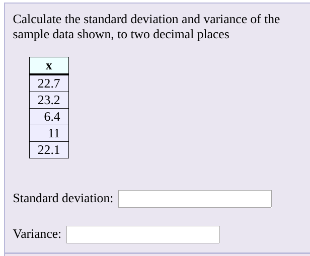 Solved Calculate the standard deviation and variance of the | Chegg.com