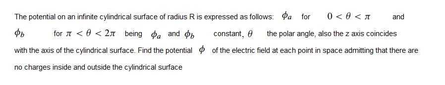 Solved The potential on an infinite cylindrical surface of | Chegg.com