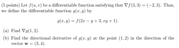 Solved (5 points) Let f(u, v) be a differentiable function | Chegg.com