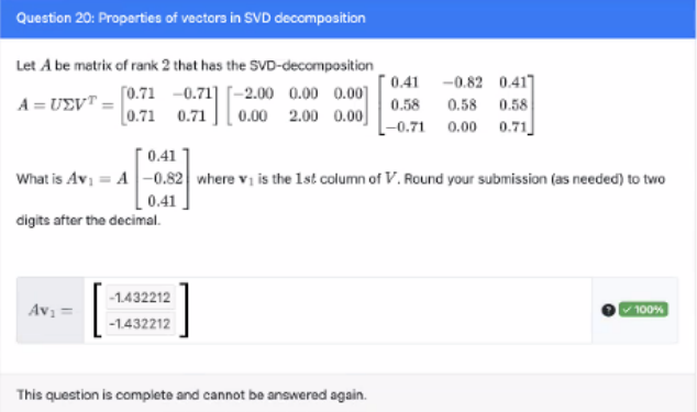 Solved Question 20: Properties of vectors in SVD | Chegg.com