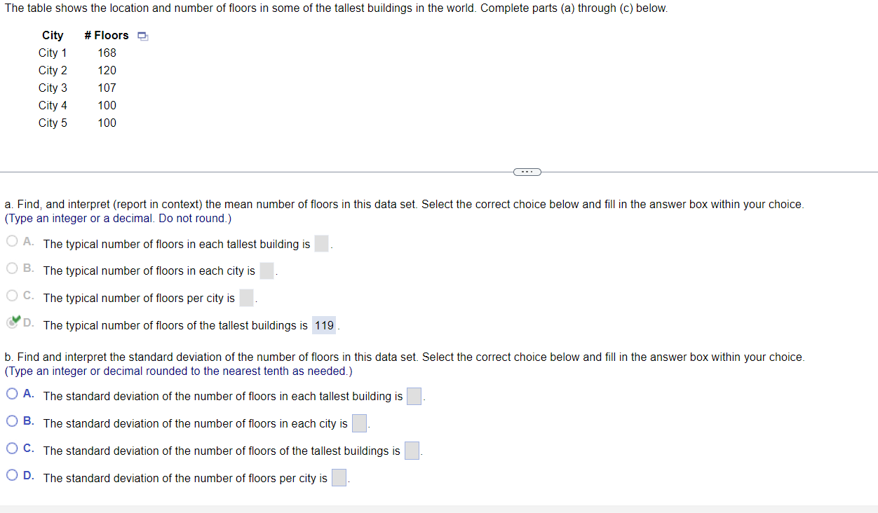 Solved a. Find, and interpret (report in context) the mean | Chegg.com