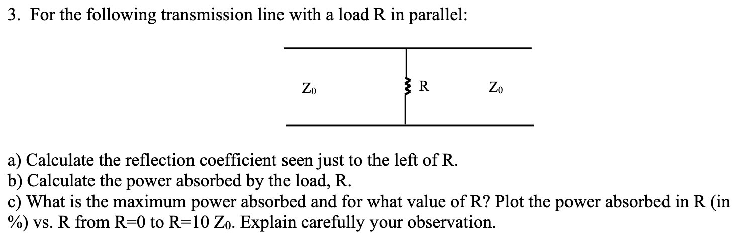 Solved 3. For the following transmission line with a load R | Chegg.com