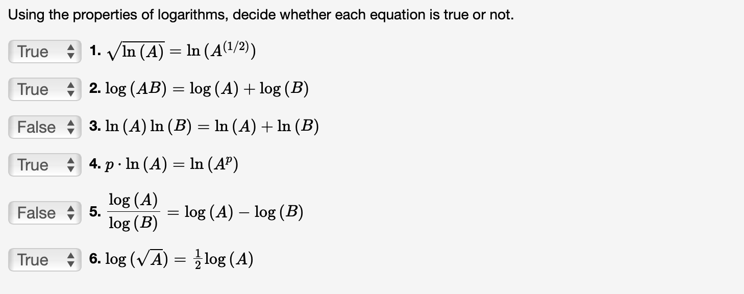 Solved Using the properties of logarithms, decide whether | Chegg.com