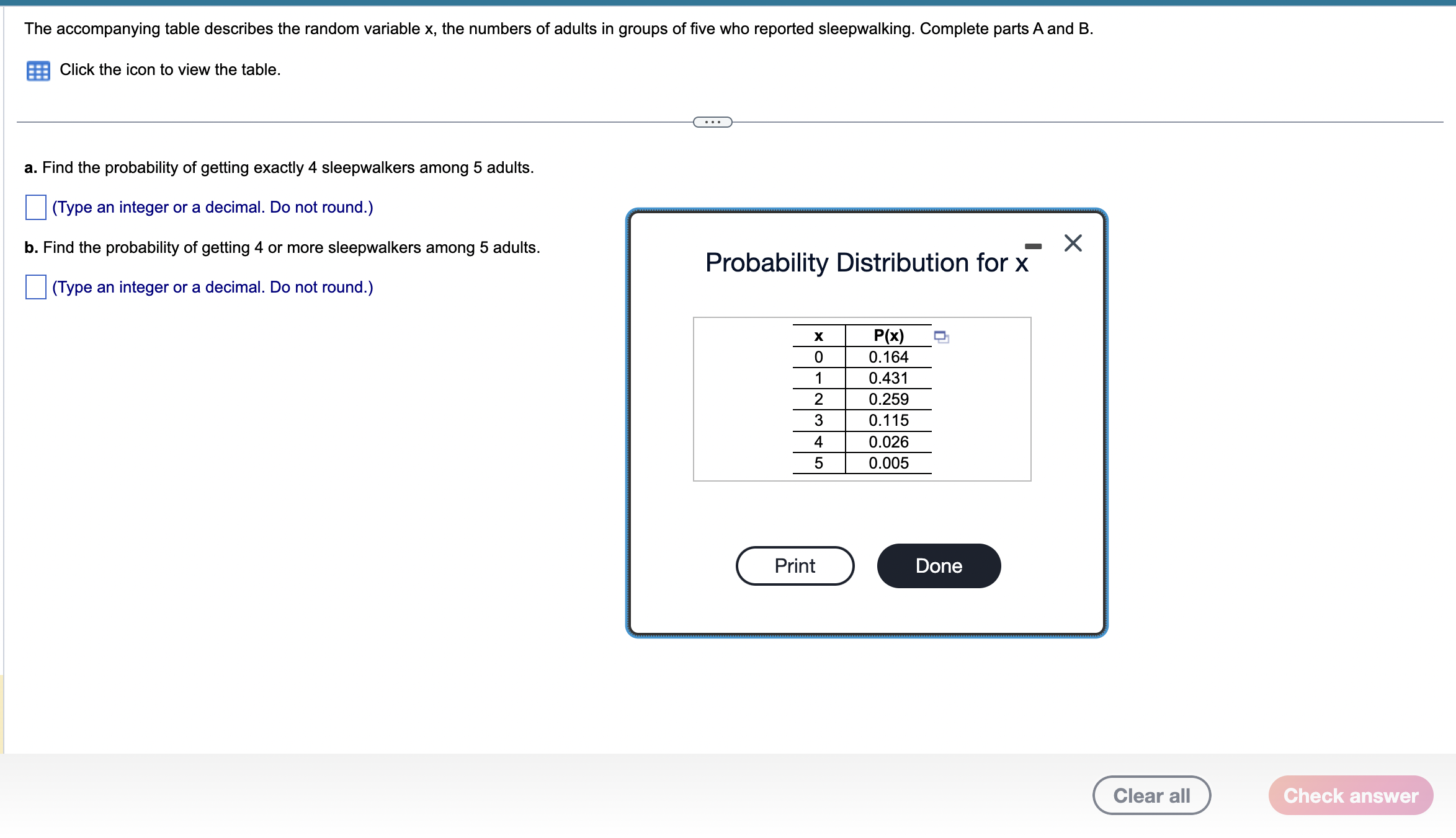 Solved The accompanying table describes the random variable | Chegg.com
