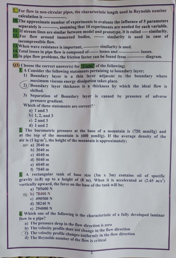 Solved 9. For flow in non-circular pipes, the characteristic | Chegg.com