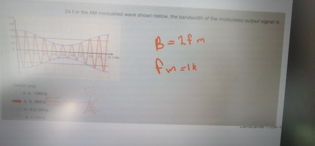 Solved 24 For the AM modulated wave shown below the | Chegg.com