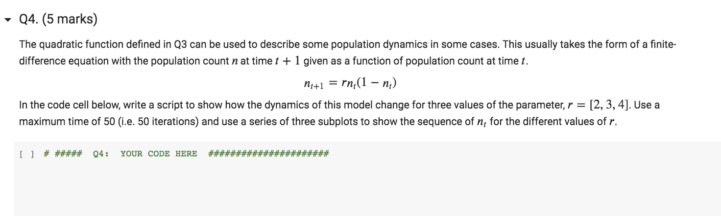 Q4. (5 marks) The quadratic function defined in Q3 | Chegg.com