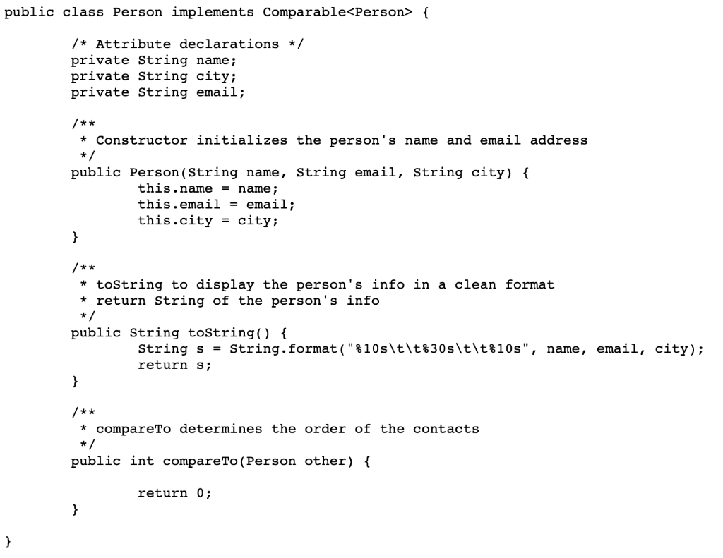 Solved 1. Open Person.java and ContactList.java in Eclipse | Chegg.com