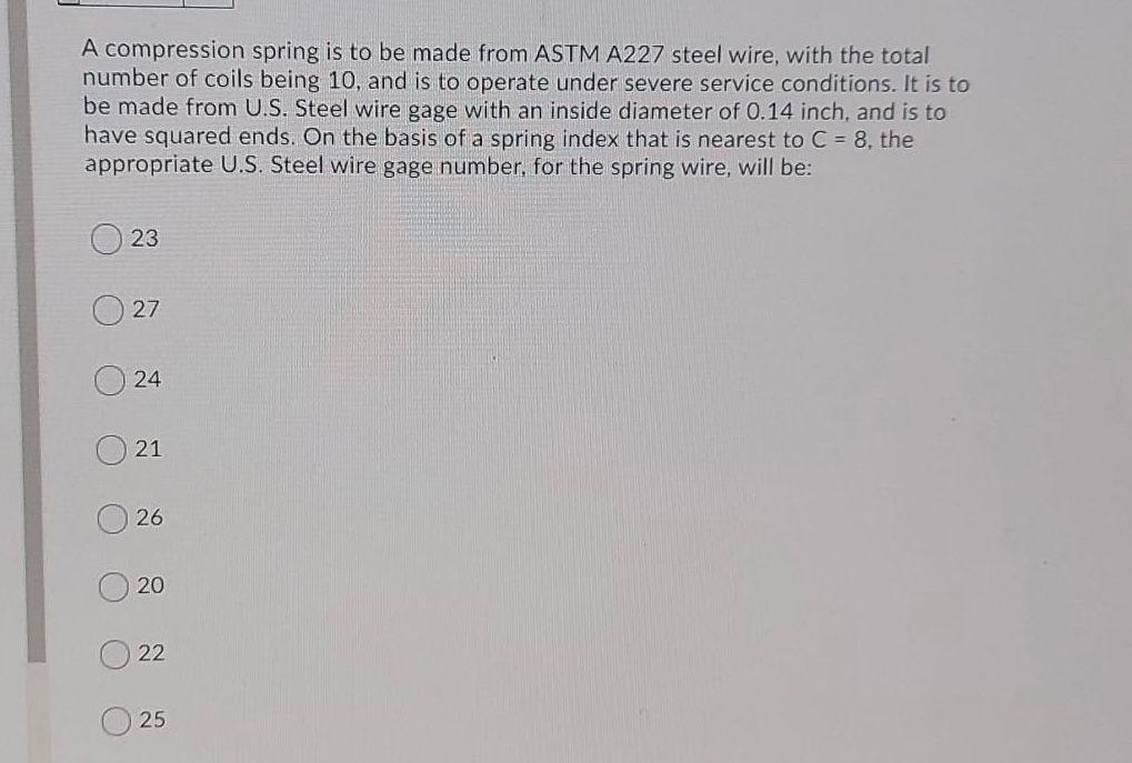 Solved A compression spring is to be made from ASTM A227 | Chegg.com