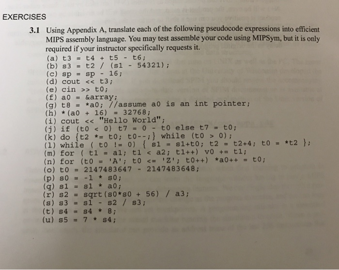 Solved EXERCISES Using Appendix A, translate each of the | Chegg.com