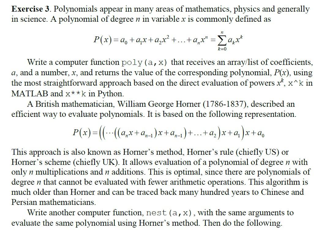 Solved Exercise 3. Polynomials appear in many areas of | Chegg.com