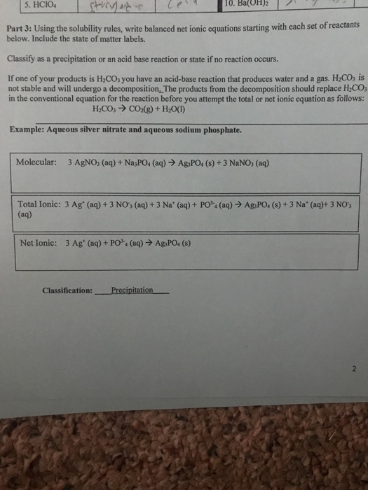 Solved Part 3: Using the solubility rules, write balanced | Chegg.com