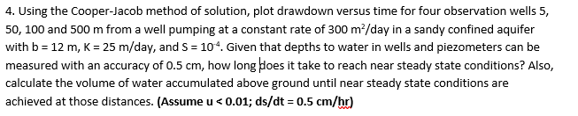 Solved 4. Using the Cooper-Jacob method of solution, plot | Chegg.com
