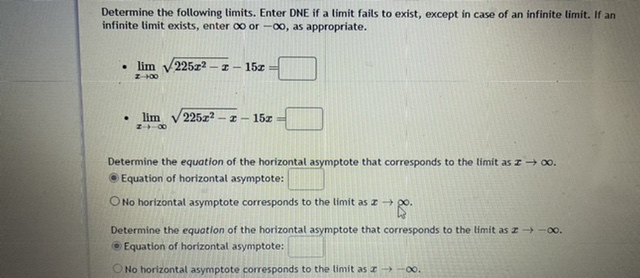 Solved Determine the following limits. Enter DNE if a limit | Chegg.com