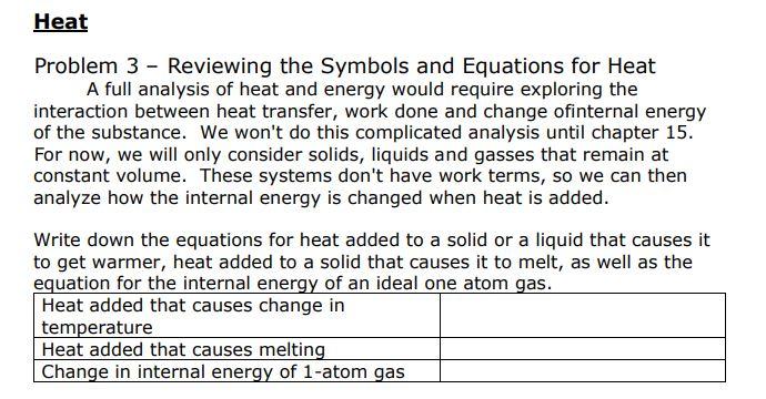 Solved Heat Problem 3 - Reviewing the Symbols and Equations | Chegg.com