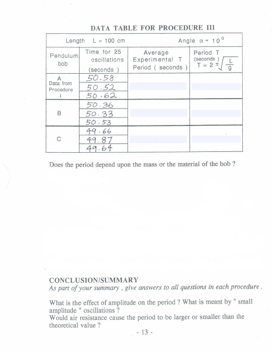 Solved Experiment 2 THE SIMPLE PENDULUM Object : To | Chegg.com
