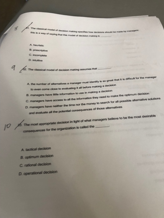 Solved The classical model of decision making specifies how | Chegg.com