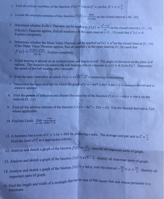 Solved 1. Find all critical numbers of the function f(x) | Chegg.com