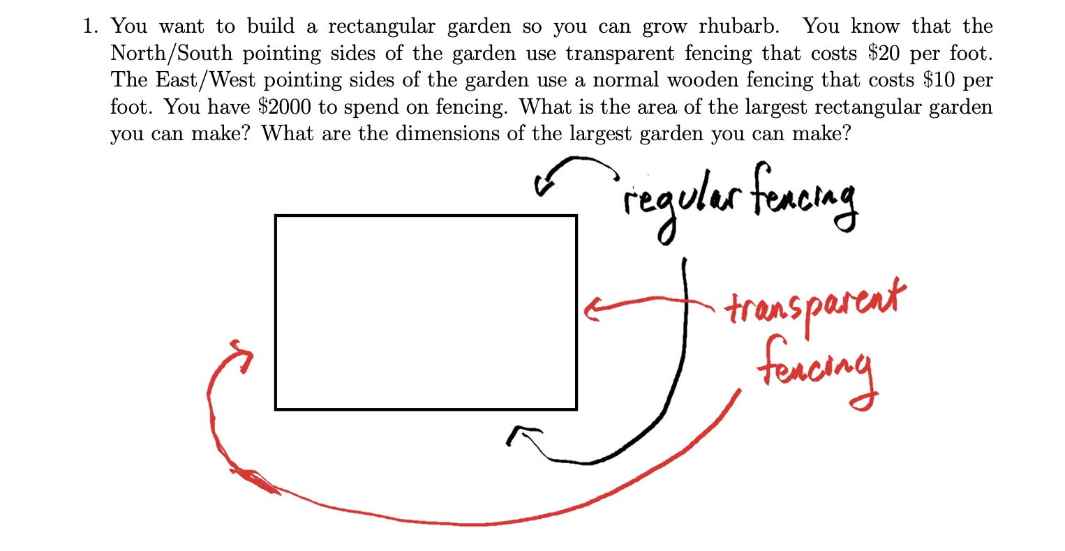Solved 1. You want to build a rectangular garden so you can | Chegg.com