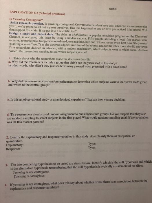 Solved Name: EXPLORATION 5.2 (Selected problems) Is Yawning | Chegg.com