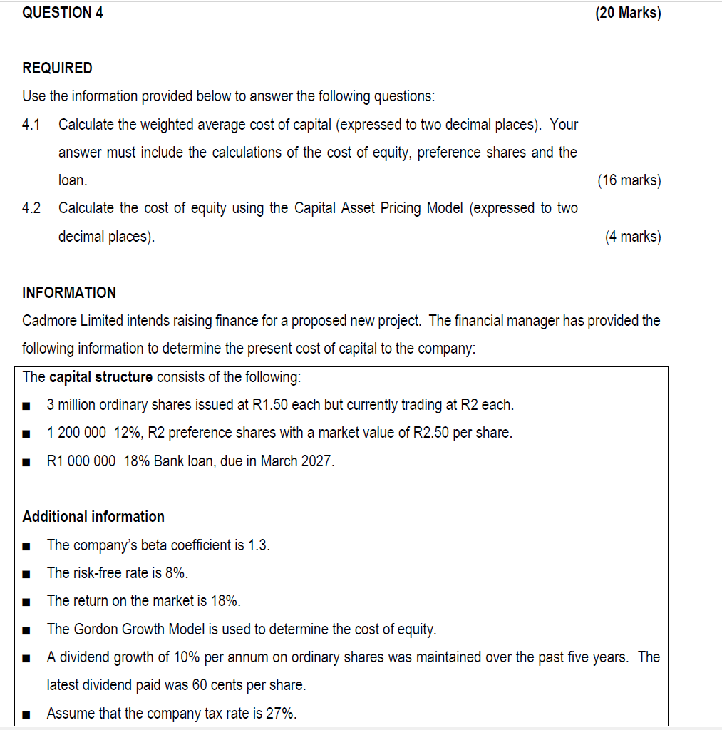 Solved QUESTION 4 ﻿REQUIRED Use the information provided | Chegg.com
