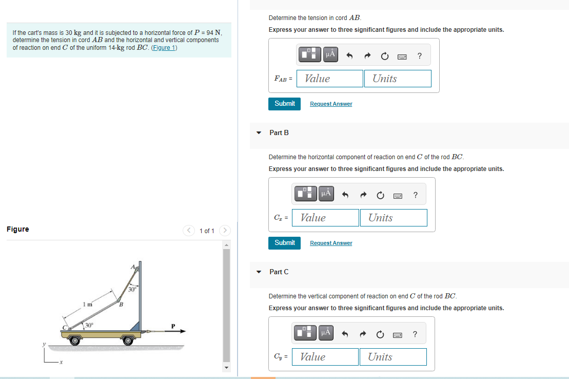 Solved Determine the tension in cord AB. If the cart's mass | Chegg.com