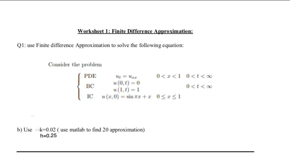 Solved Worksheet 1: Finite Difference Approximation: Q1: use | Chegg.com