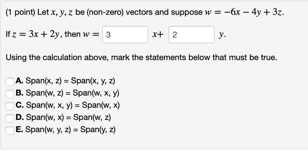 Solved (1 point) Let x, y, z be (non-zero) vectors and | Chegg.com